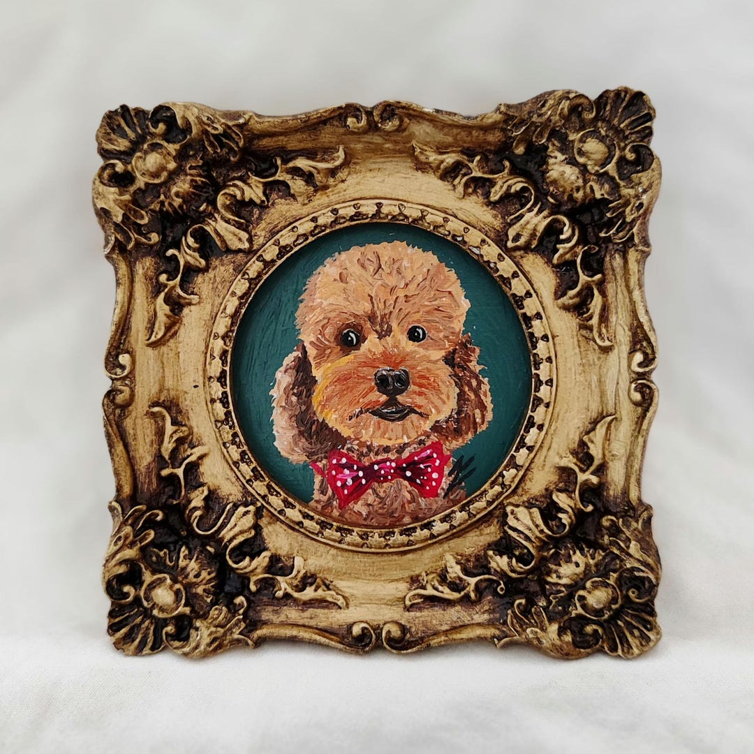 Handmade Toy Poodle Oil Painting – Vintage Framed Cute Dog Portrait ...