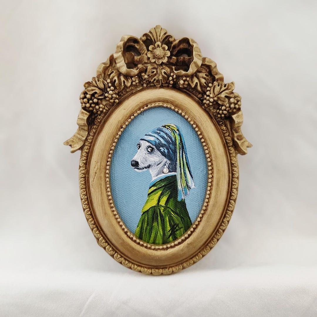 Victorian Whippet Dog Portrait Oil Painting – Gift for Dog Lovers – Dog ...