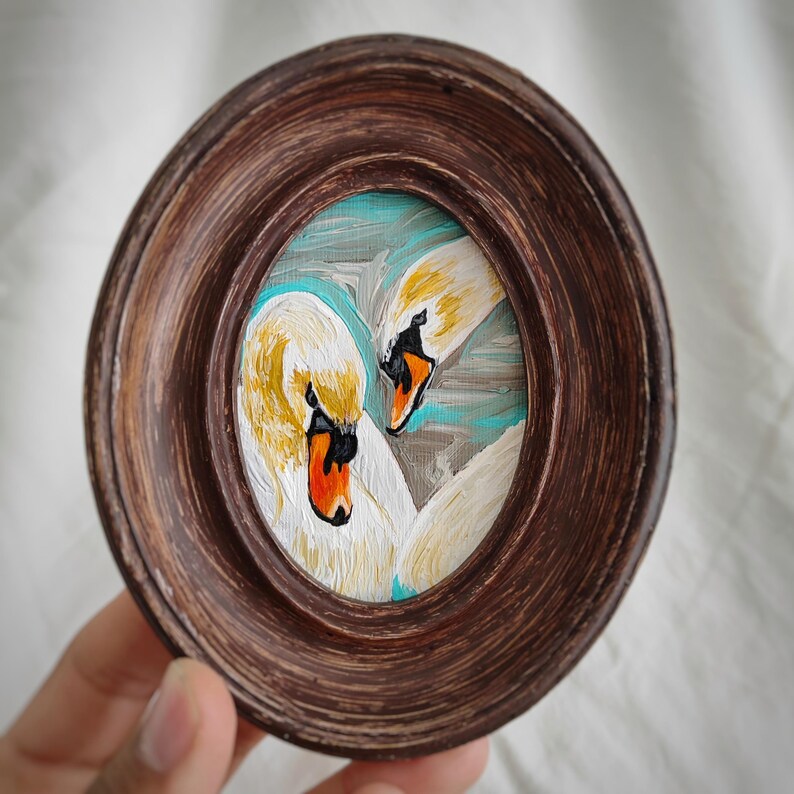 Swan Painting Original – Swan Lake Wall Art – Bird Artwork – Small ...