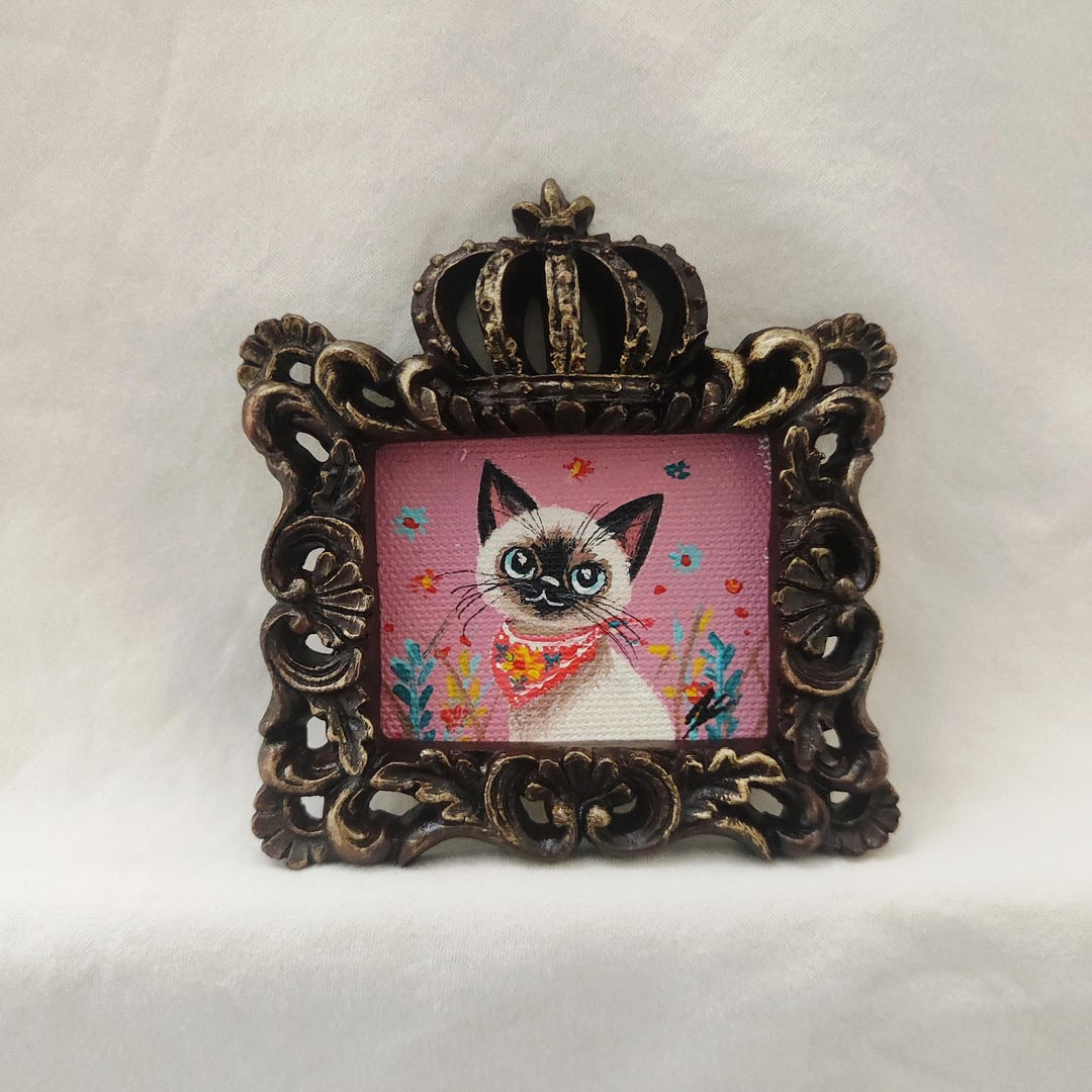 Original Siamese Cat Oil Painting | Miniature Framed Siamese Cat Art ...