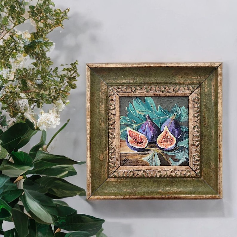 Handmade Fig Oil Painting: Small Framed Still Life, Vintage Fruit Art ...