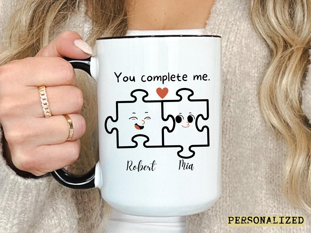You Complete Me Mug Custom Names | Puzzle Couple Mug | Valentine Gift ...