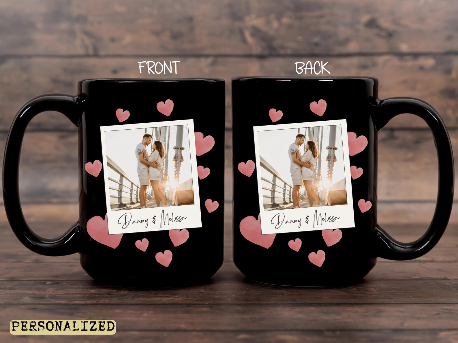 Personalized Black Mug Polaroid Photo Custom Names Couple Friends Gift ...