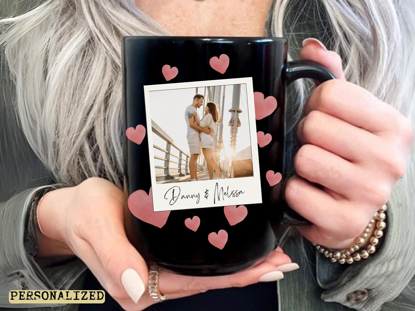 Personalized Black Mug Polaroid Photo Custom Names Couple Friends Gift ...