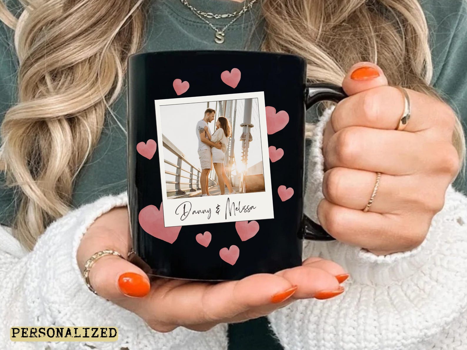 Personalized Black Mug Polaroid Photo Custom Names Couple Friends Gift ...