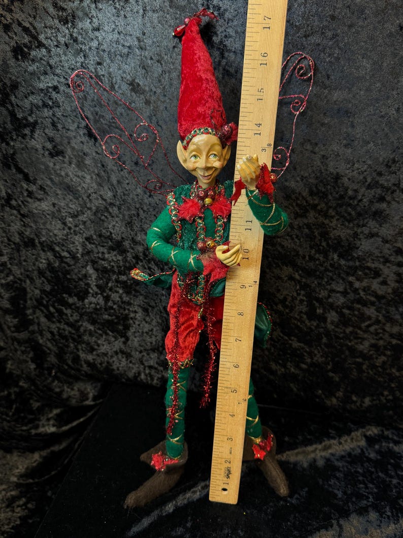 Vintage Large Christmas Elf Fairy Doll | Red Green Velvet Shelf Sitter ...