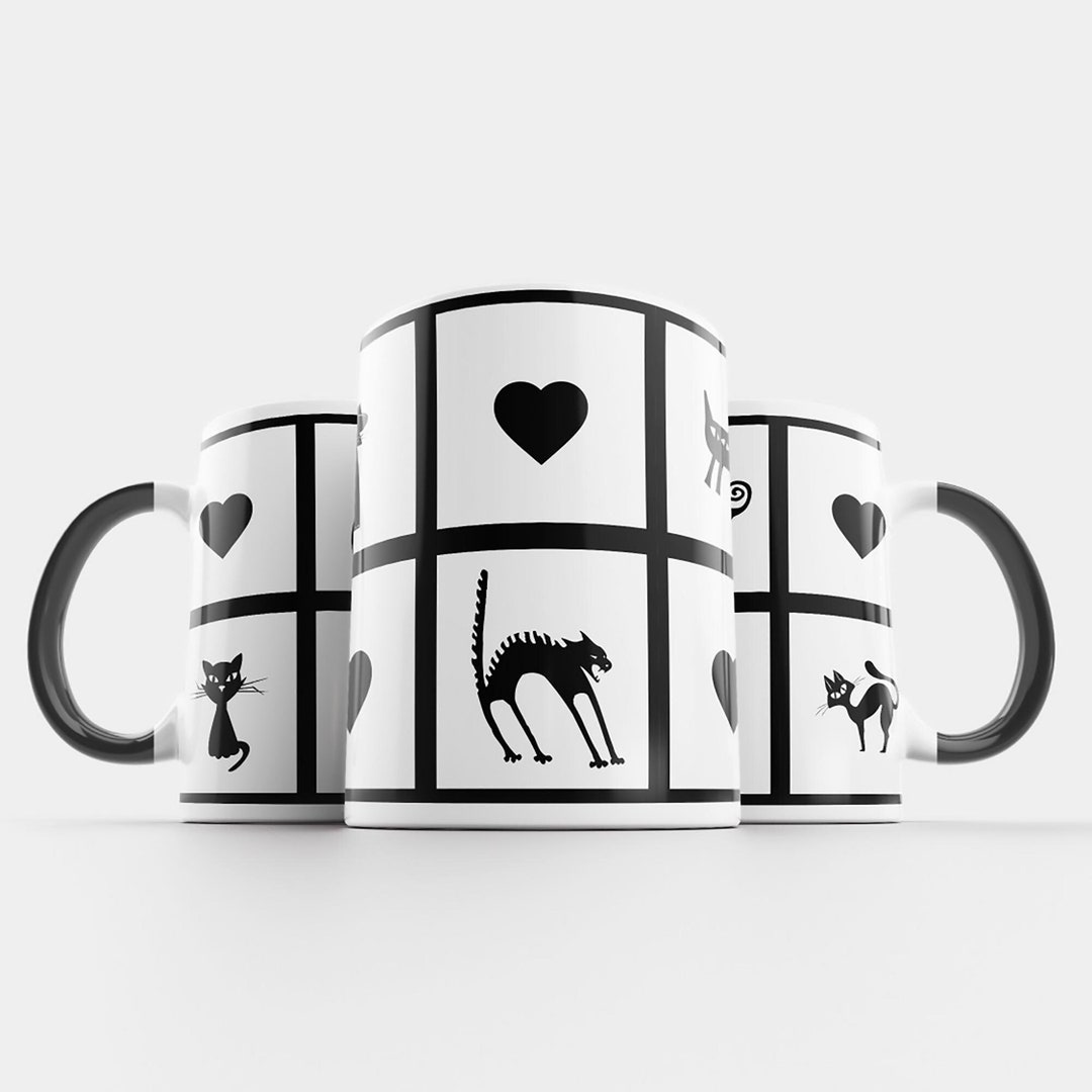 Black and White Mug With Cats and Hearts - Perfect Gift for Cat Lovers ...