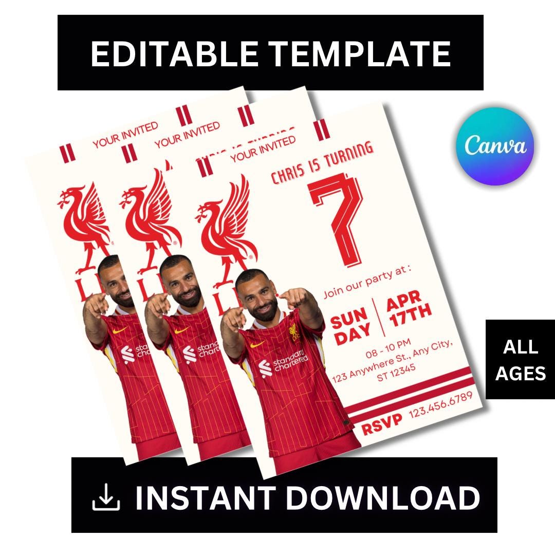 Personalized Liverpool FC Birthday Invitation Template | Editable ...