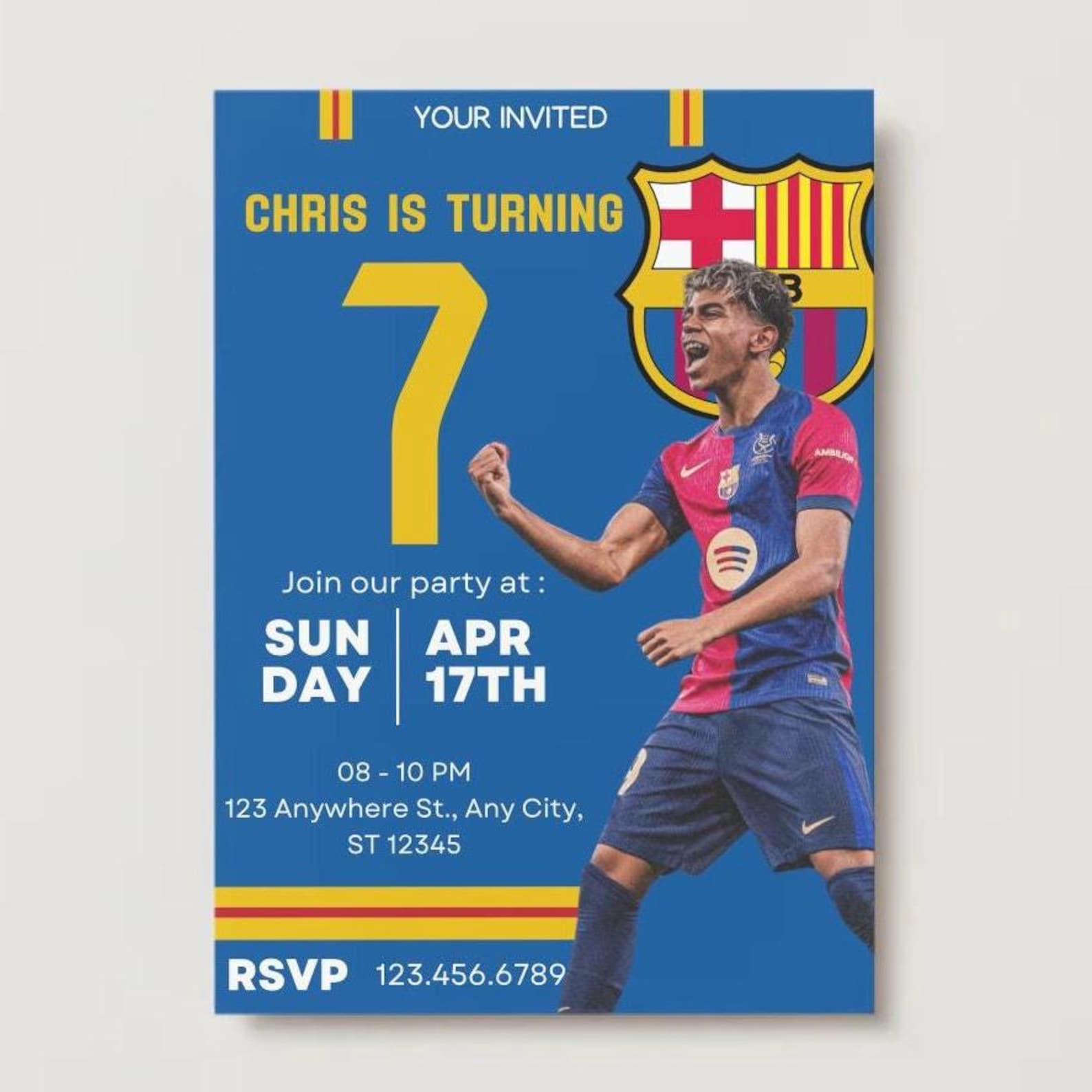 Lamine Yamal Barcelona Birthday Invitation | Editable Canva Template ...