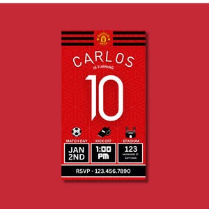 Editable Soccer Birthday Invitation Manchester United Theme Instant ...