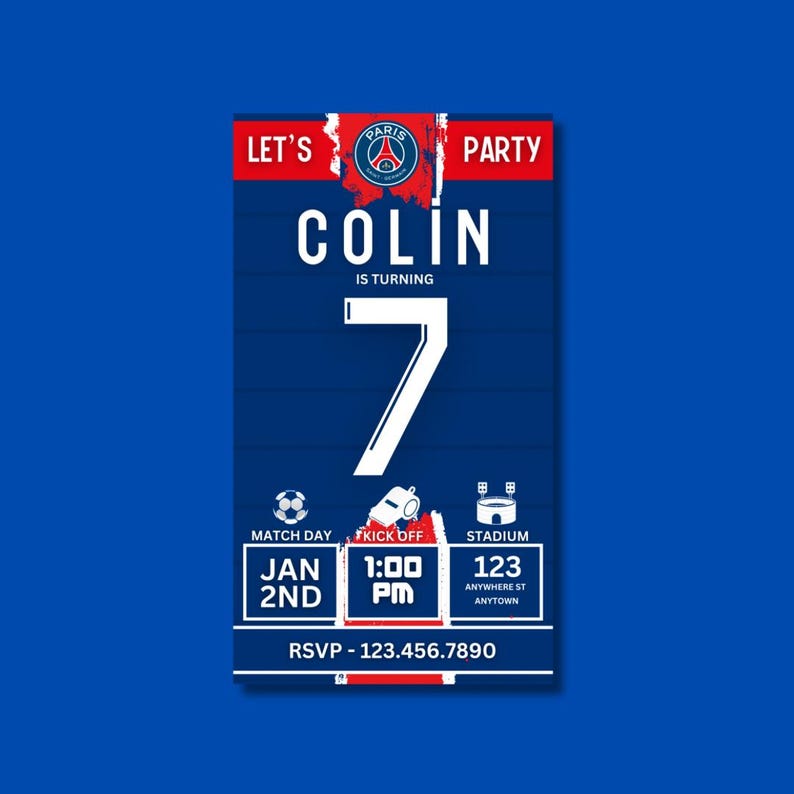 Editable Soccer Birthday Invitation | PSG Football Club Theme | Instant ...