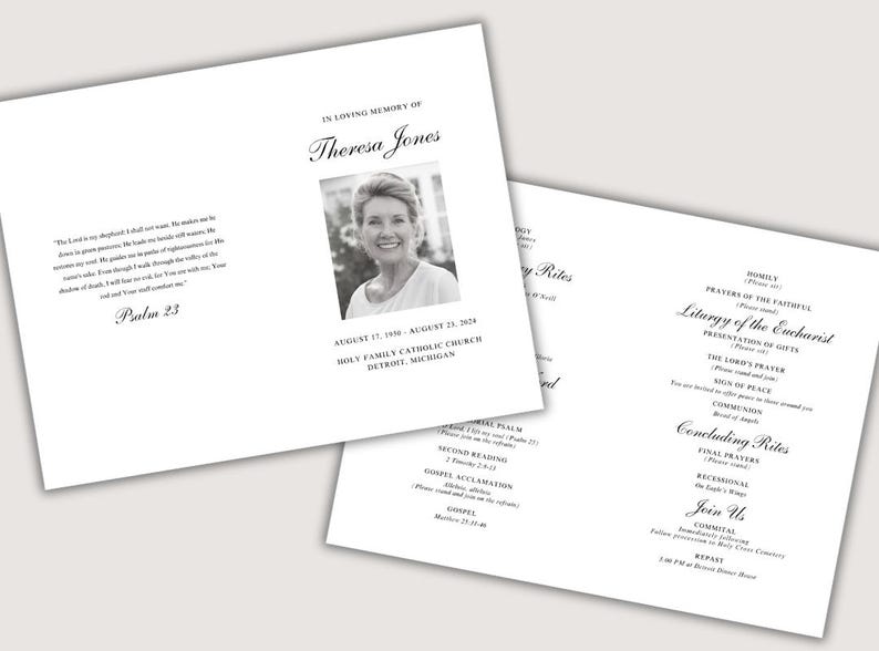 Catholic Funeral Mass Program Template - Etsy