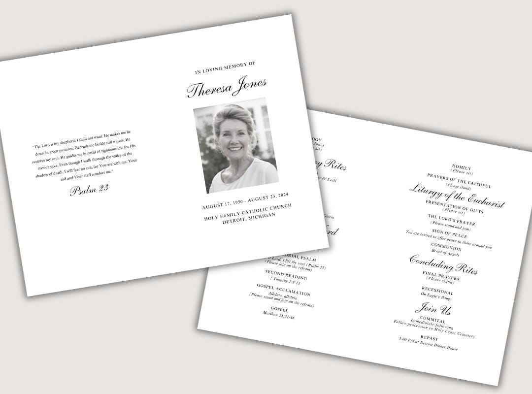 Catholic Funeral Mass Program Template - Etsy