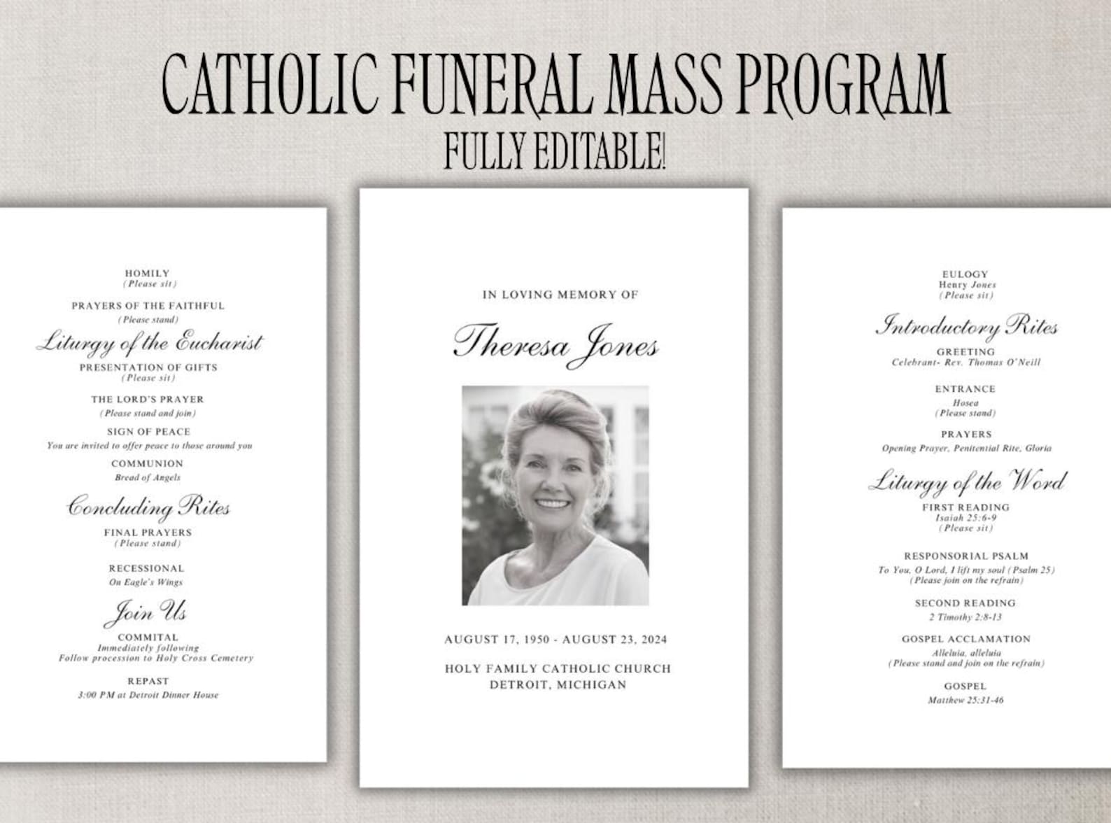 Catholic Funeral Mass Program Template - Etsy