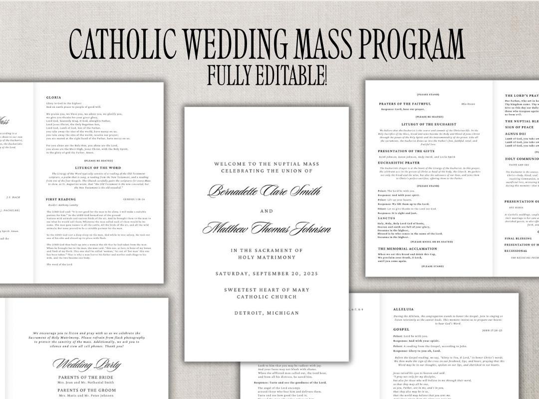 Catholic Wedding Mass Program Canva Template - Etsy