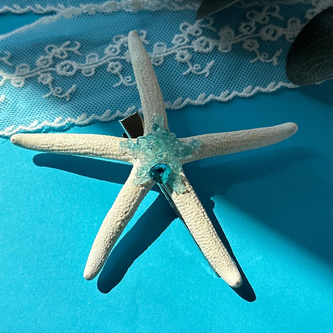 Chunky Starfish Hair Clip: Bridal Mermaid Barrette With Blue Sea Glass ...