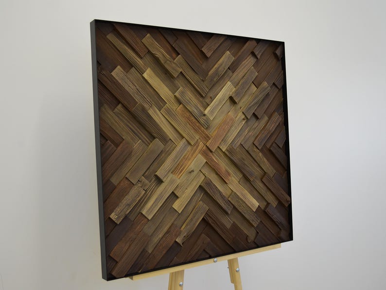 Gradient Wood Wall Art Panel in Rustic Style With French Herringbone Pattern, Modern 3d Wall ...