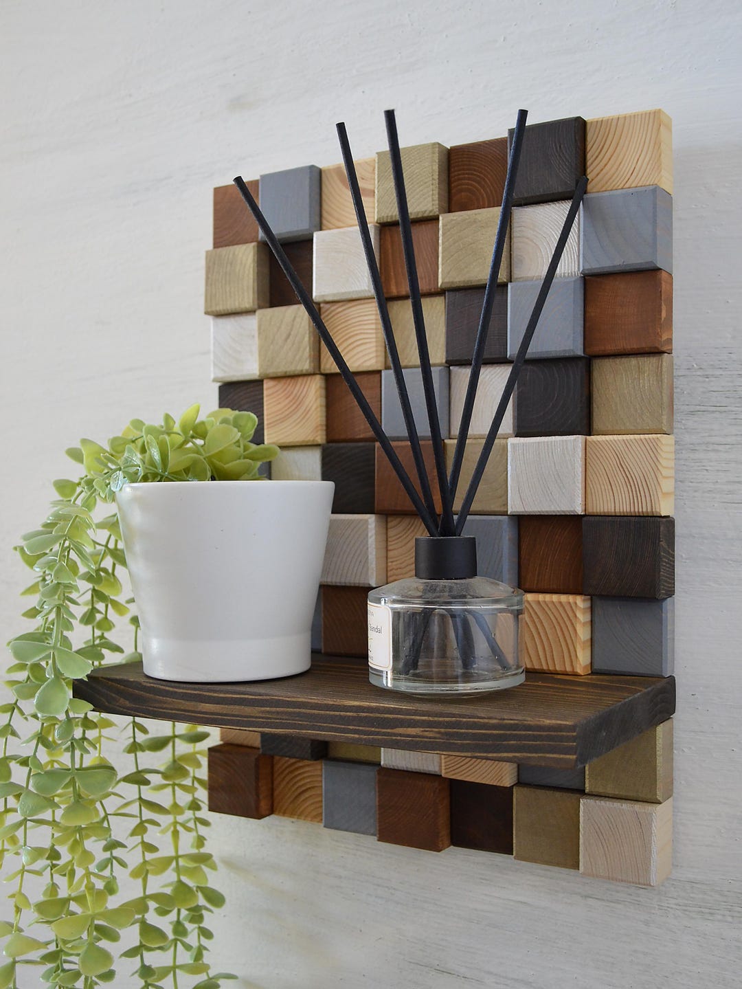 Natural Modern Floating Wood Decor Shelf, Rustic Wood Shelf Sculpture ...