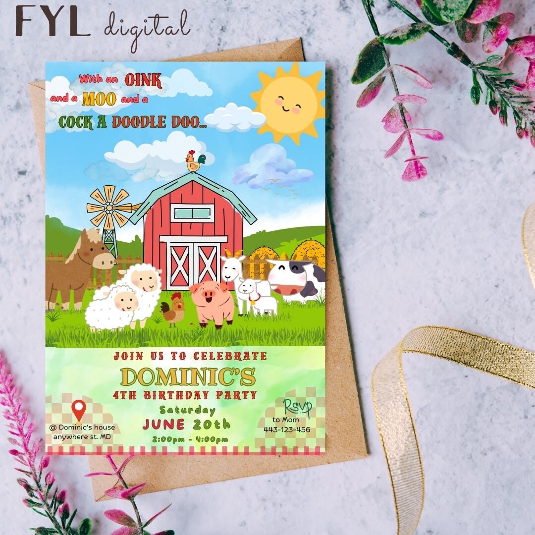 Farm Birthday Invitation, Farm Animals Birthday Invitation, Barnyard ...