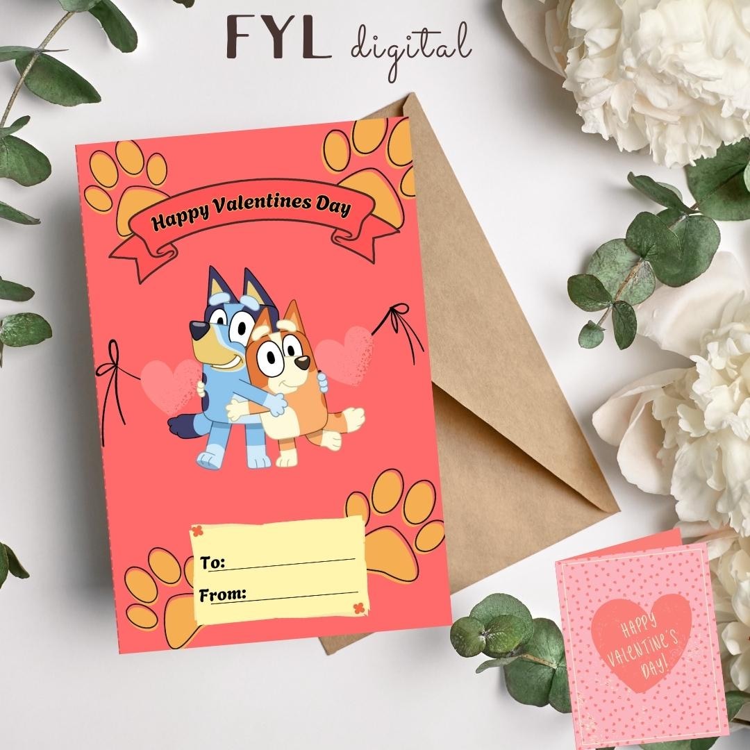 Bluey Printable Valentine Card for Kids, Instant Download, Classroom ...