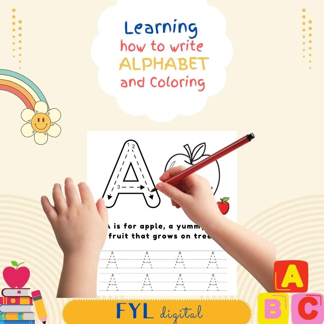 Uppercase Alphabet Tracing and Coloring Workbook, Handwriting Practice ...