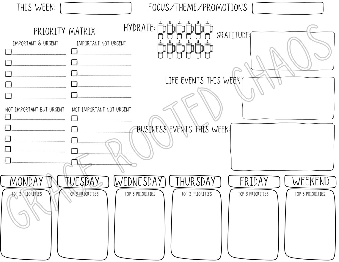 Weekly Planner Dashboard | Printable Productivity Organizer | Digital ...