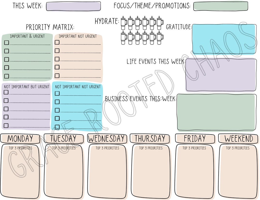Weekly Planner Dashboard | Printable Productivity Organizer | Digital ...