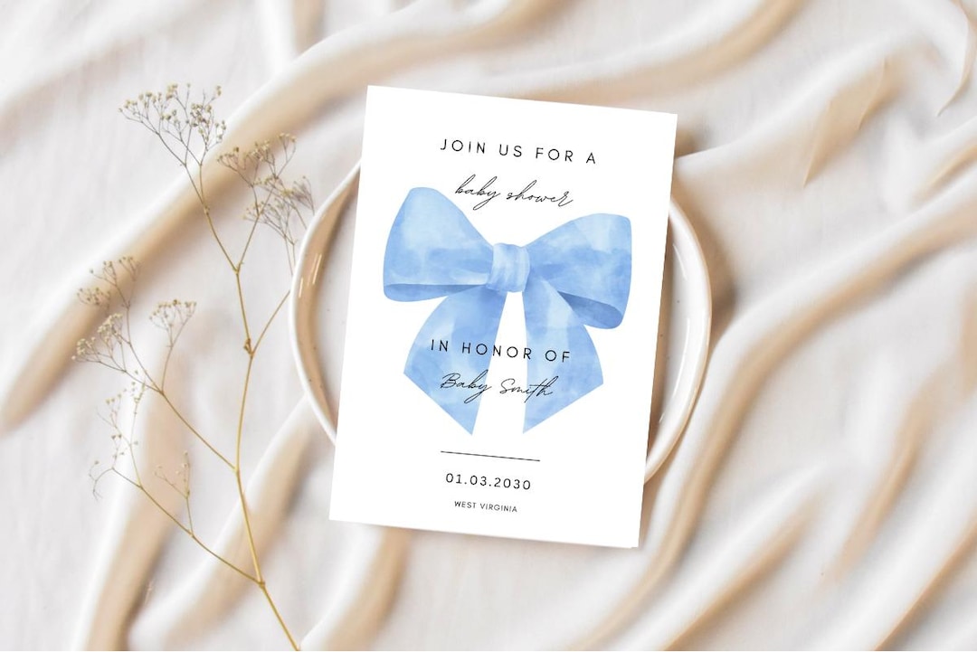 Editable Blue Ribbon Baby Shower Invitation Baby Boy Blue Ribbon ...