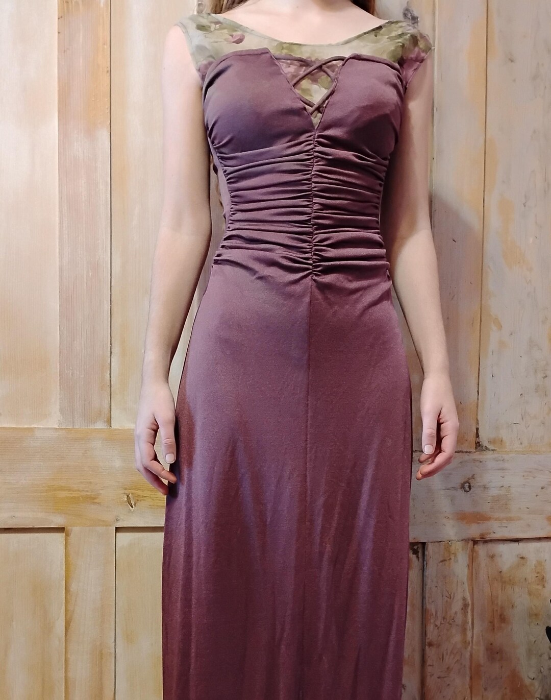 Upcycled Plum-colored Prom Dress With Gathered Front; Tag Size: Unclear ...