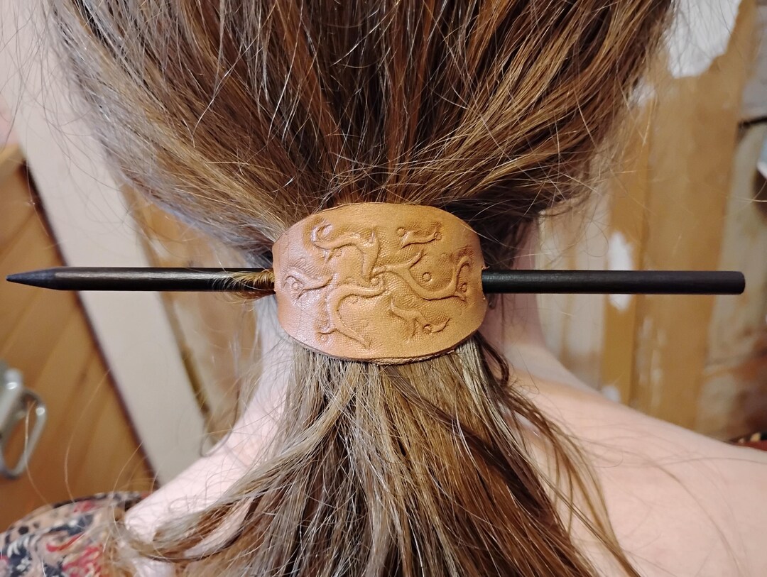 Handmade Leather Hair Stick Barrette; Tooled Swirl Pattern - Etsy