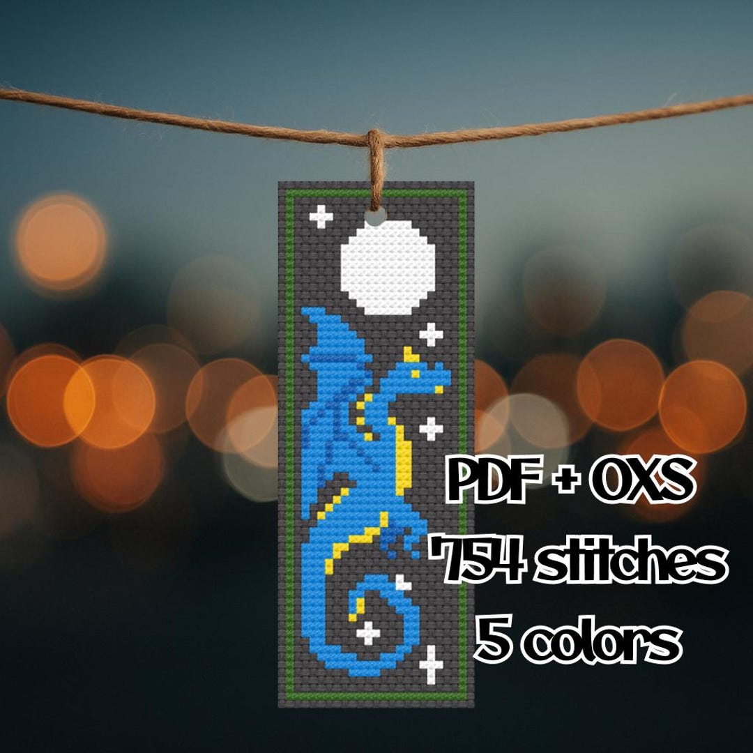 Moonlight Wyvern Bookmark Cross Stitch Pattern PDF + OXS: Dragon Magic ...