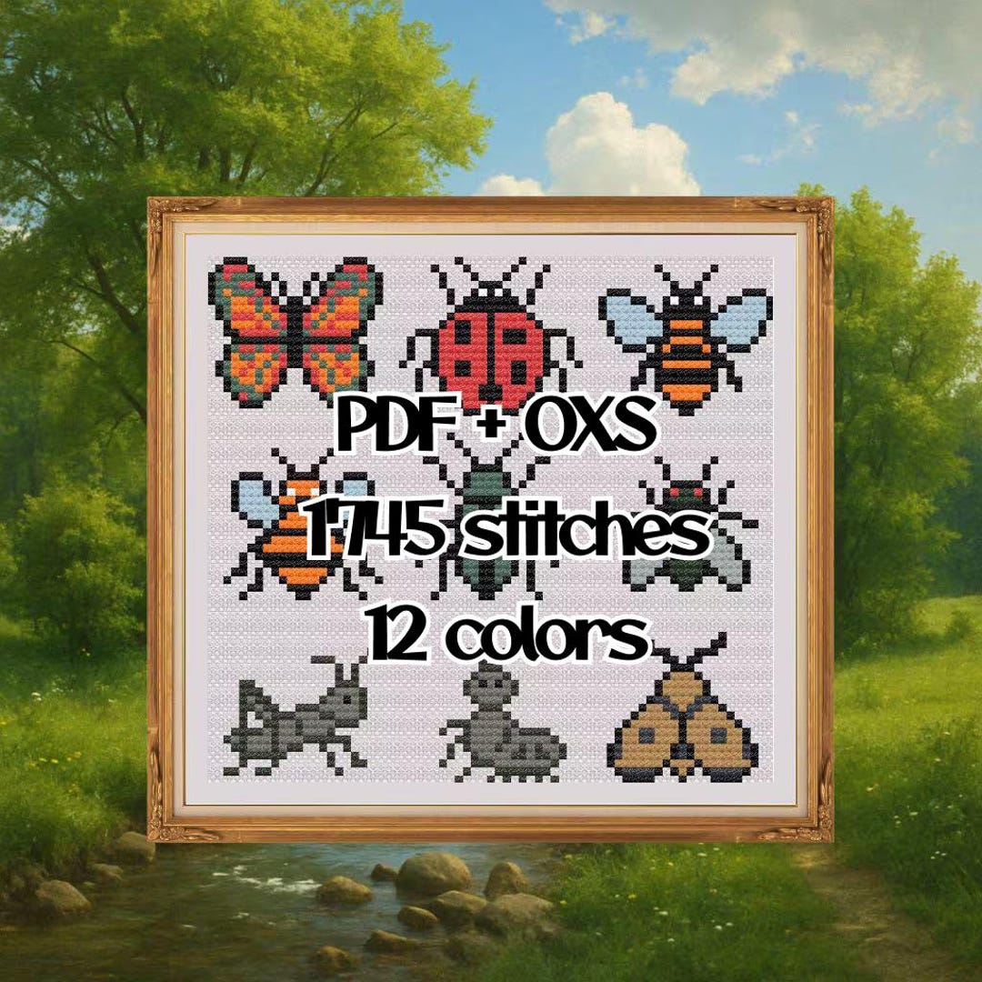 Insects Cross Stitch Pattern PDF + OXS | Bug Sampler Set | 71x66 ...
