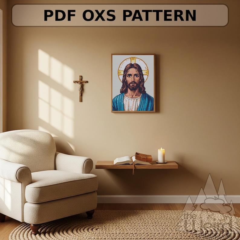 Jesus Christ Cross Stitch Pattern: Religious Portrait Needlework (PDF ...