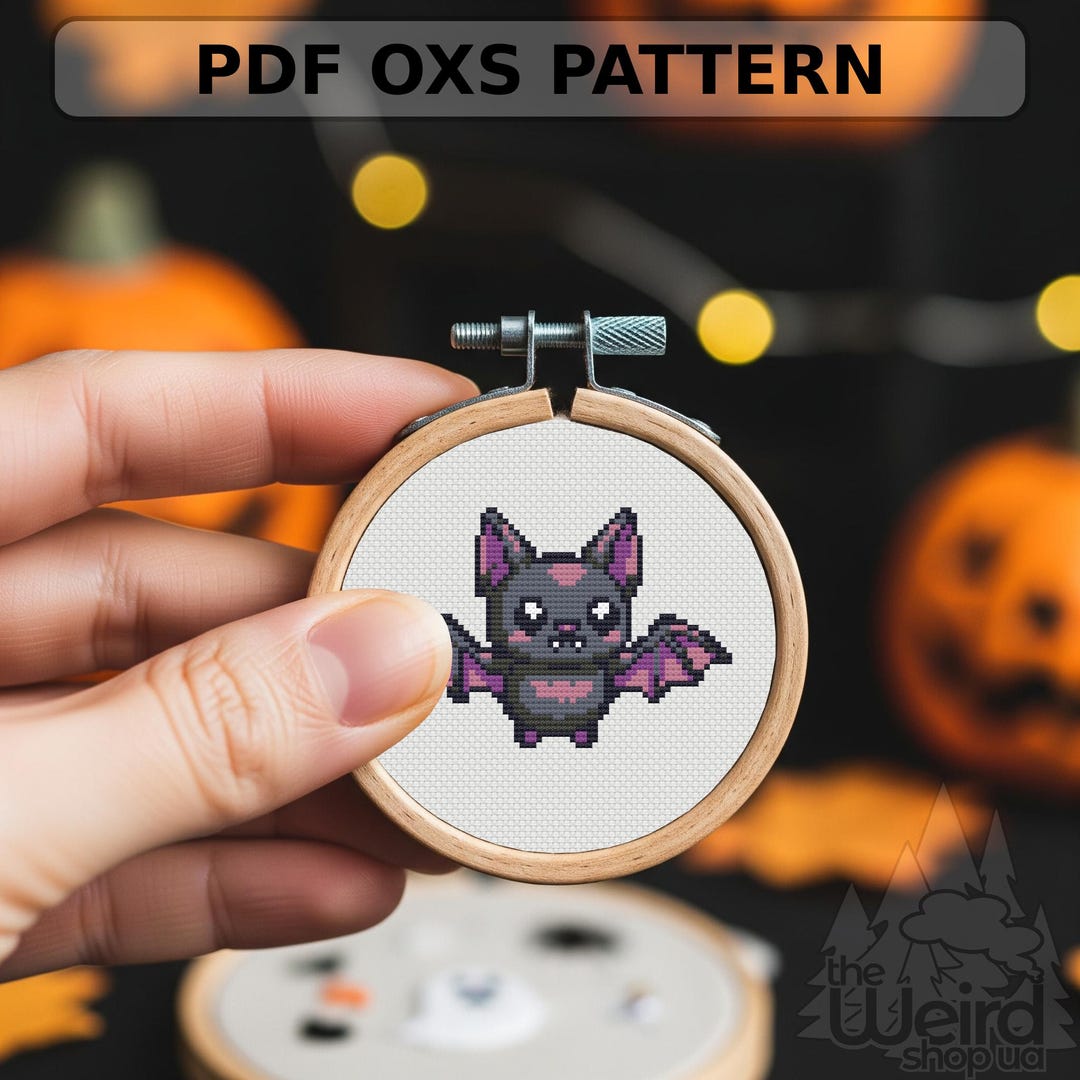 Cute Shy Bat Cross Stitch Pattern, Beginner Halloween (PDF + OXS) - Etsy