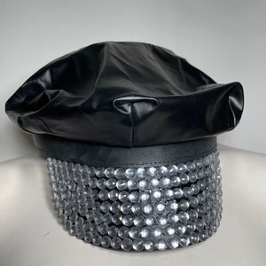 Black Hat With Rhinestone Embellished Bill, One Size - Etsy