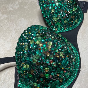 Black Bra Embellished With Green Acrylic and AB Jelly Rhinestones 34DD ...