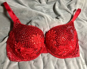 Red Burlesque Bra - Etsy