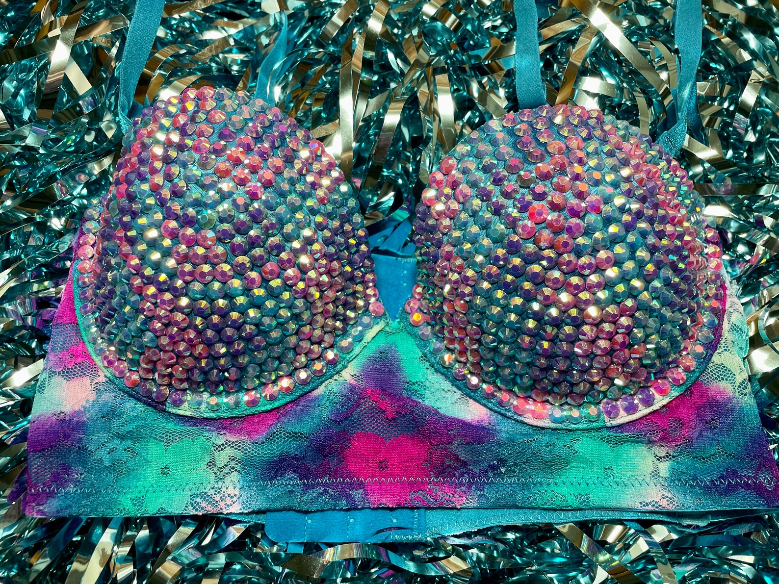 Rhinestone Embellished Lace Longline Bra Pink Purple Blue - Etsy