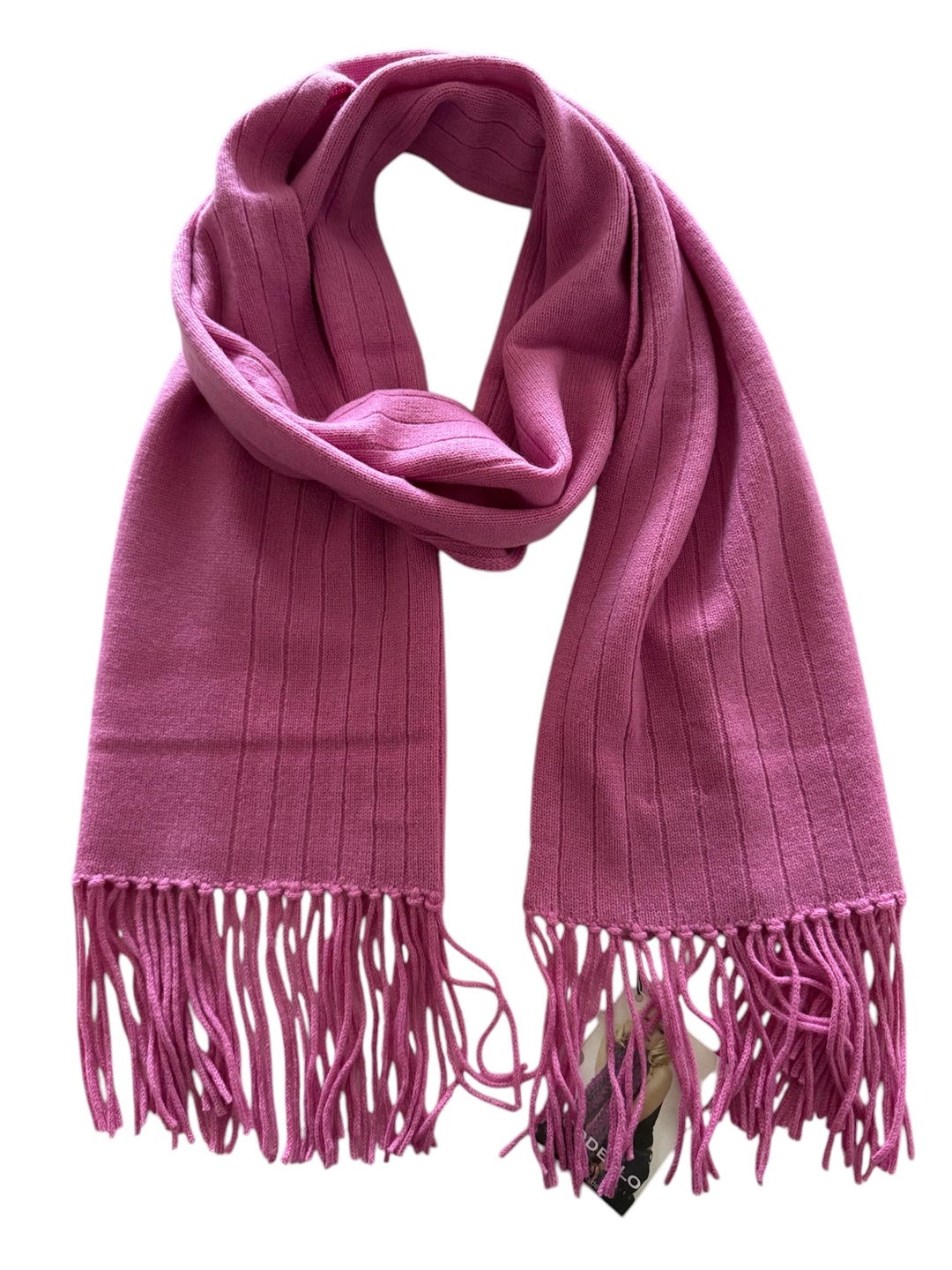 Codello CASHMERE WOOL Large Pink Scarf With Fringes Very Soft Knitted ...