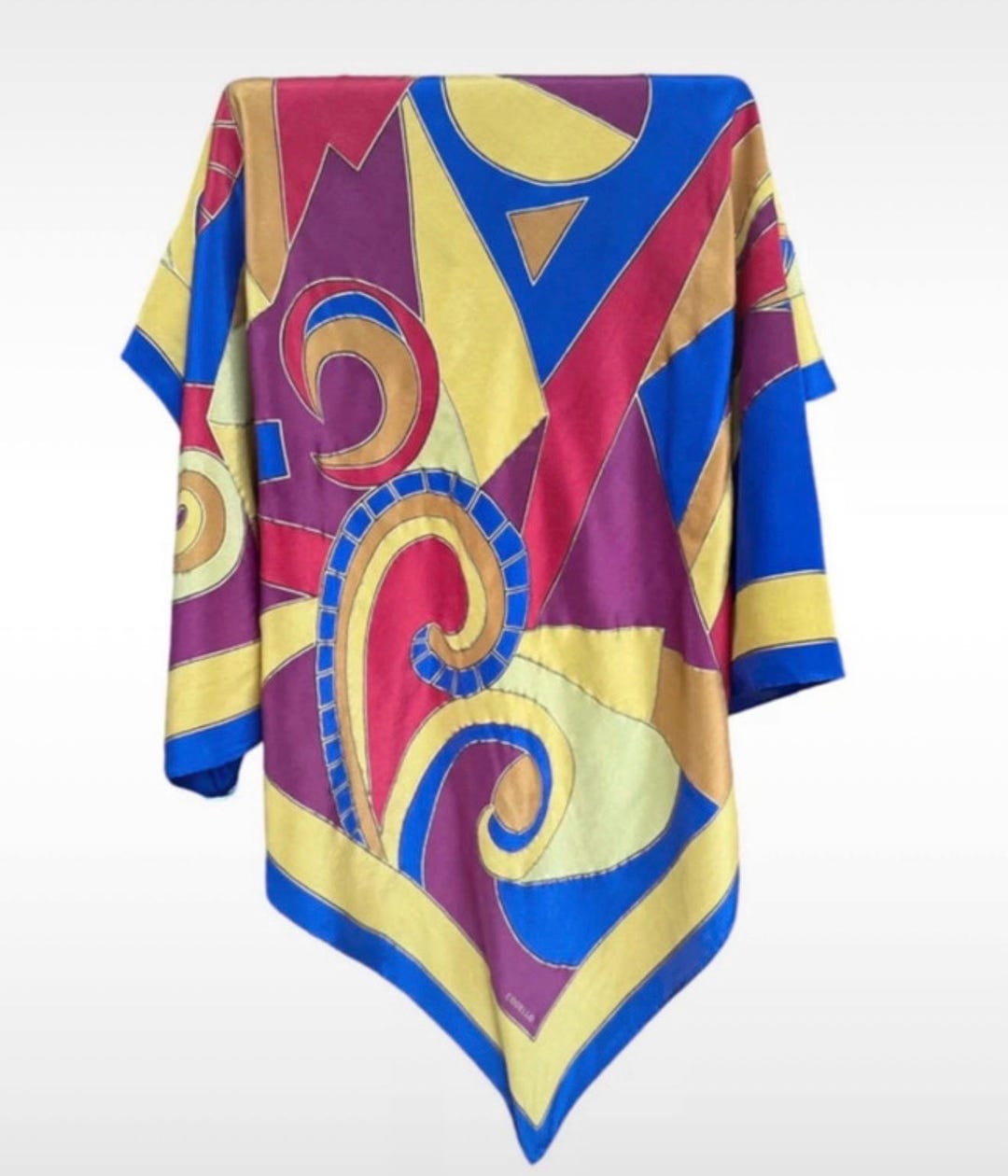 Vintage Codello 100% Silk Scarf Art Deco Blue Burgundy Mustard Rare ...