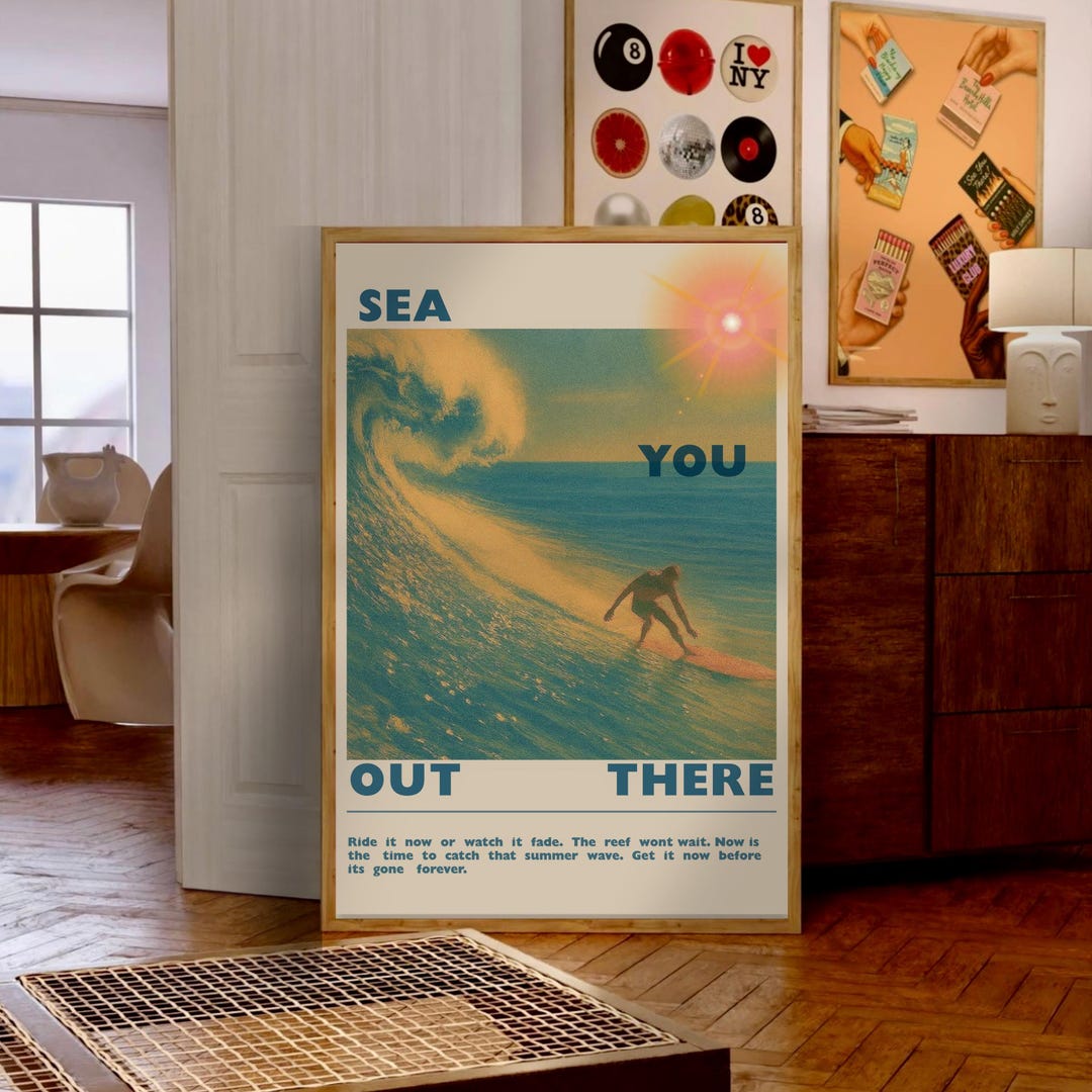Vintage Surf Poster, Surfboard Wall Art, Retro Surfing Print, Coastal ...