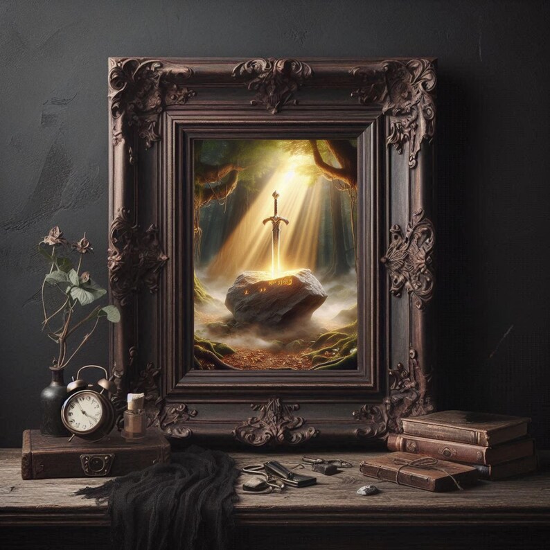 Excalibur in the Stone: Printable King Arthur Wall Art - Enchanted ...