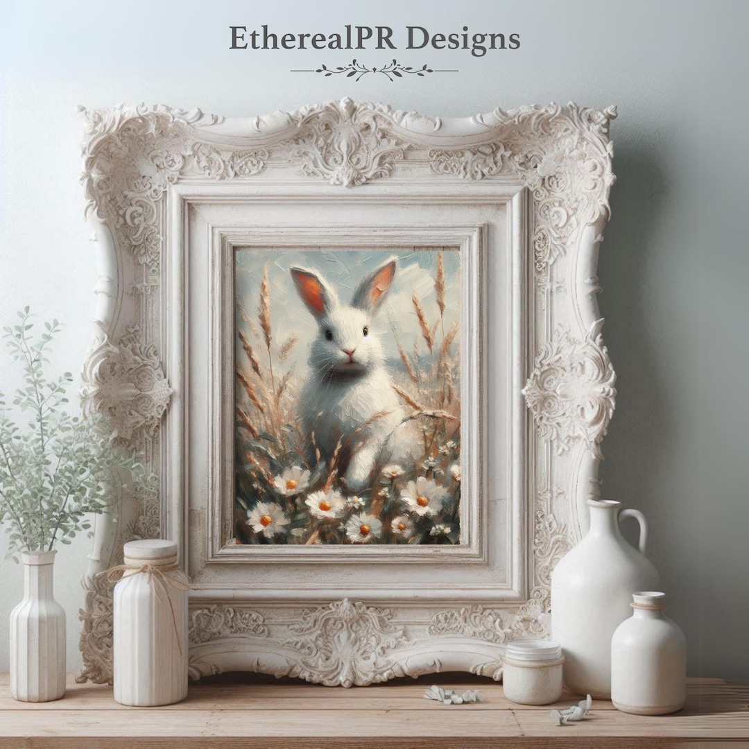 Easter Bunny Portrait Printable Wall Art – Rustic Spring Rabbit Digital ...