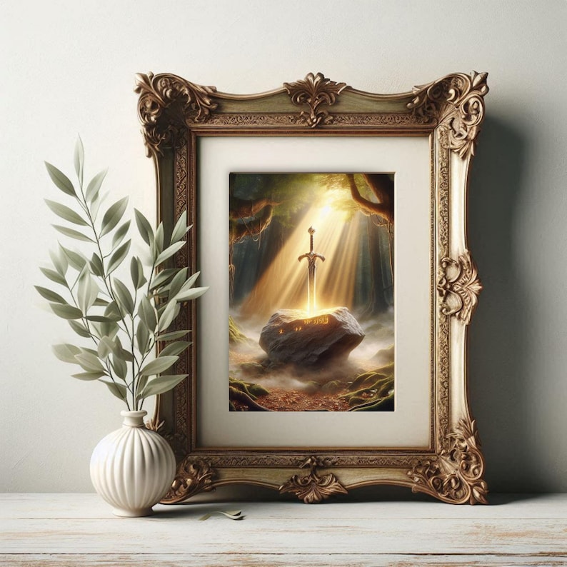 Excalibur in the Stone: Printable King Arthur Wall Art - Enchanted ...