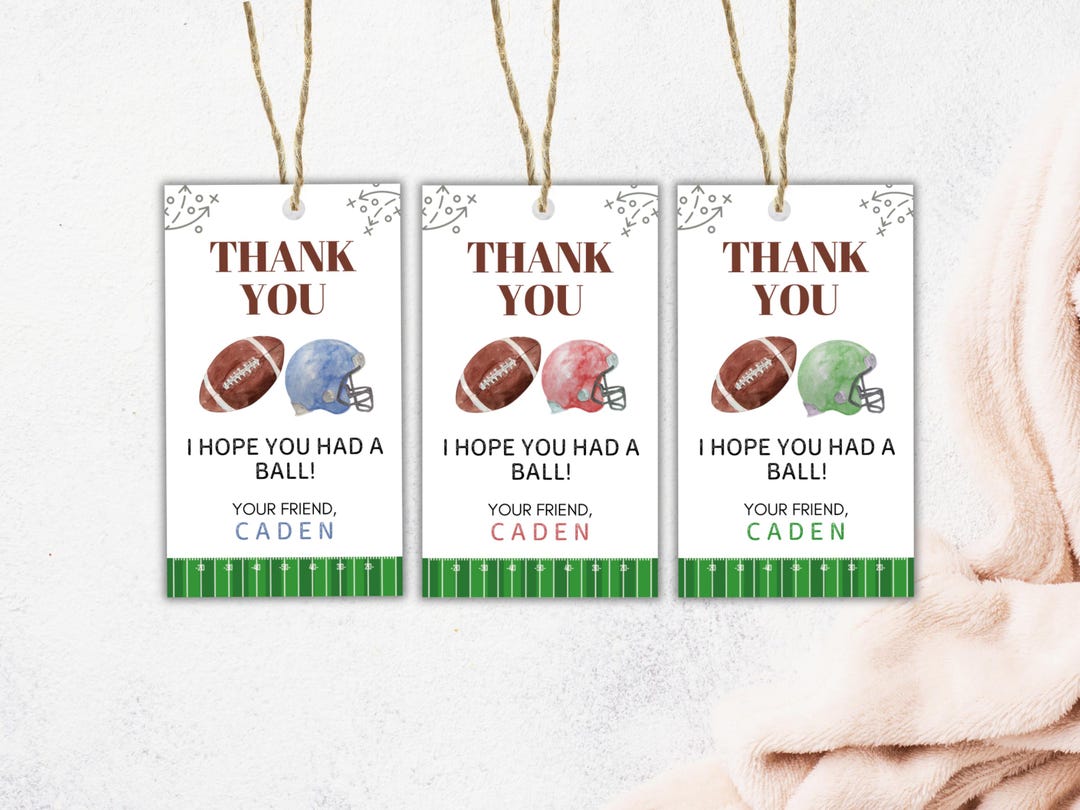Editable Football Party Favor Tag, Football Birthday Thank You Tag ...