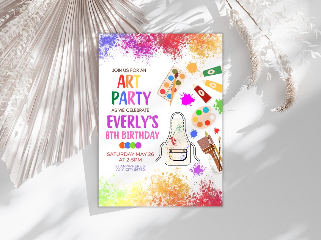 Editable Art Birthday Party Invitation, Art in Party Birthday Party ...