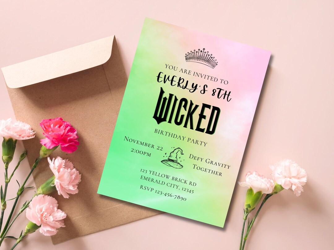 Wicked Birthday Party Invitation Template, Wicked 2024 Movie Invite ...