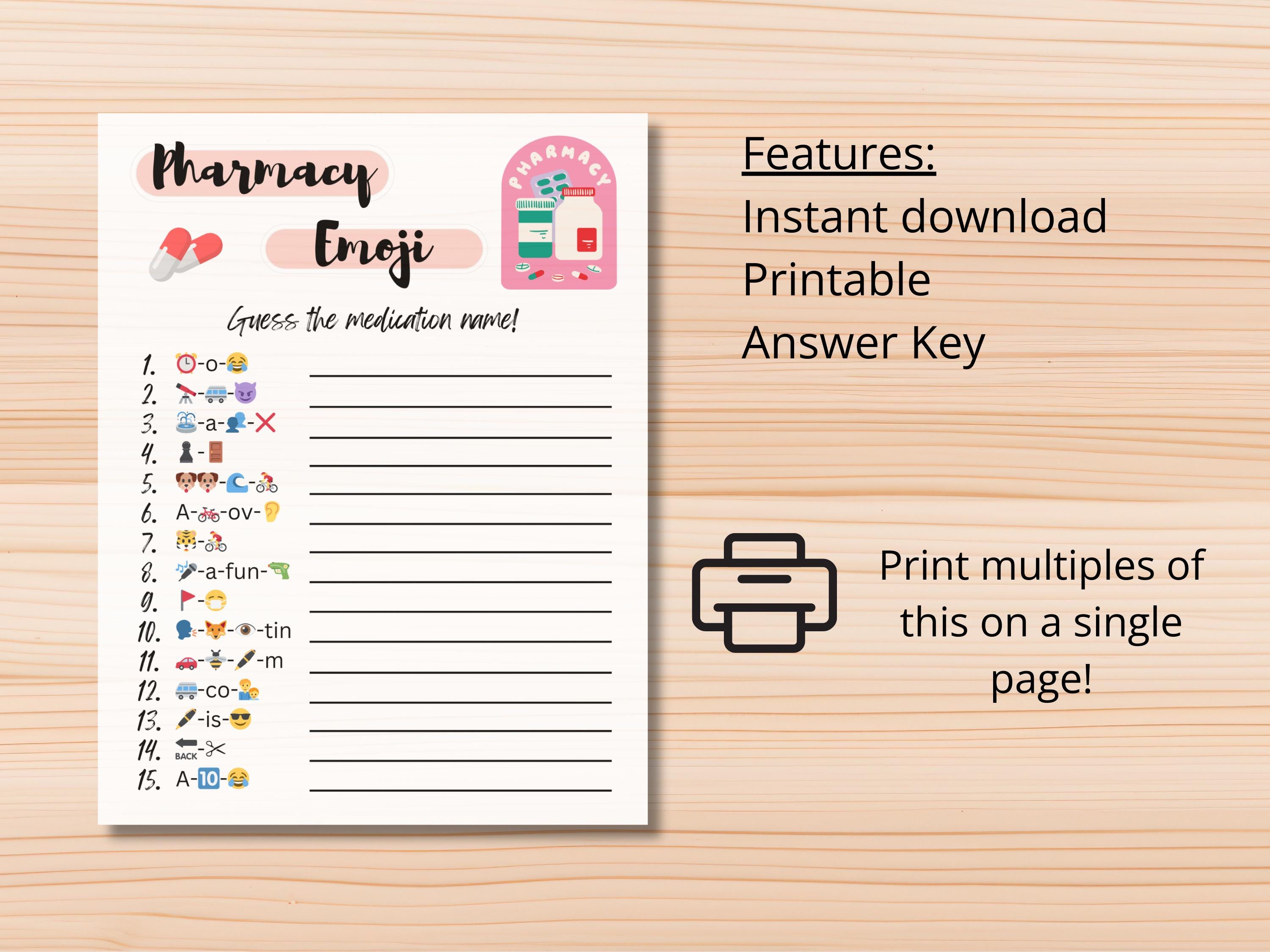 Pharmacy Emoji Game, Guess the Medication Name, Drug Name, Pharmacists ...