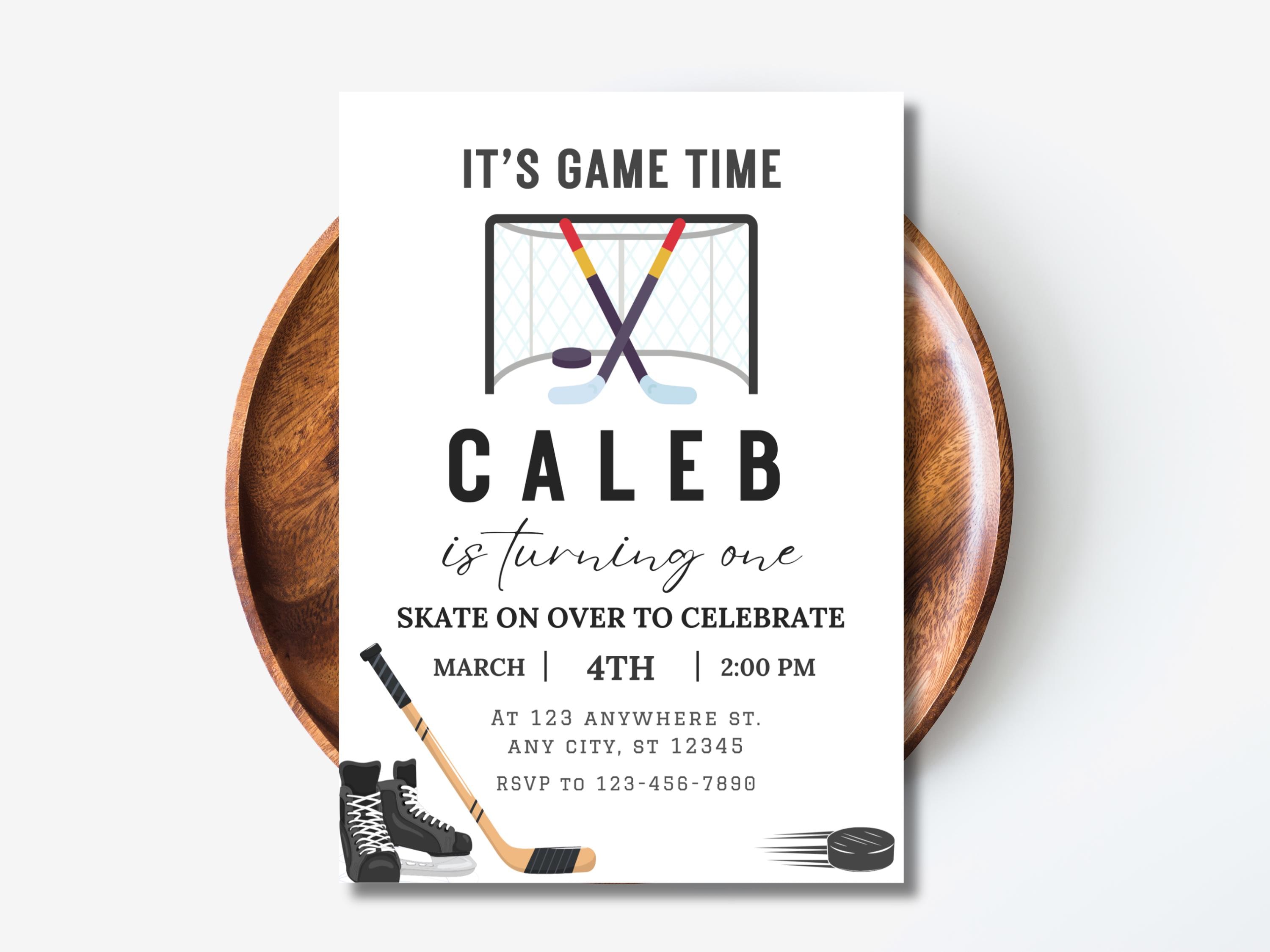 Editable All Ages Ice Hockey Birthday Invitation, Game Time, Boy Hockey ...