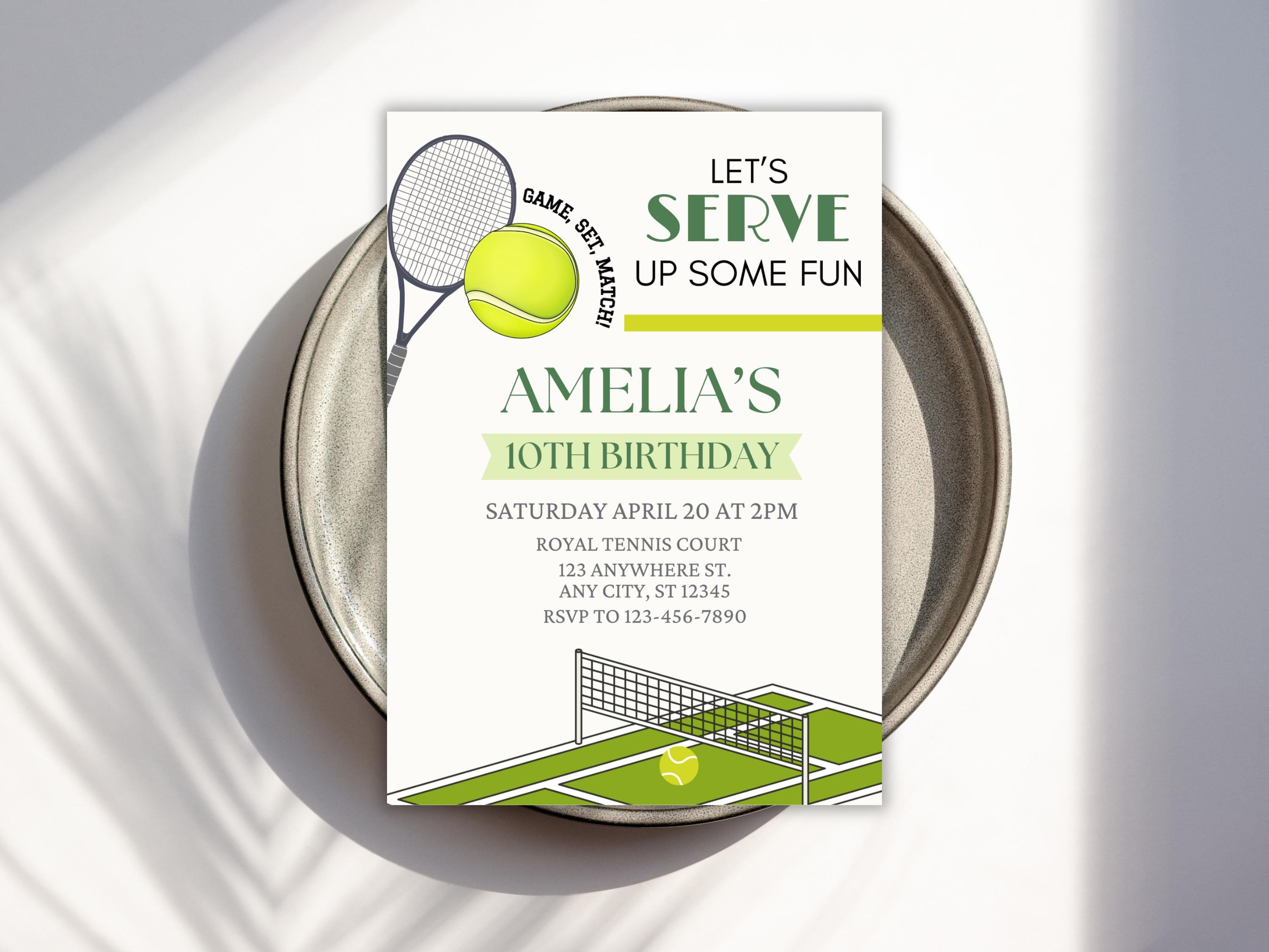 Editable Tennis Birthday Invitation, Tennis Court Birthday Invite, Let ...